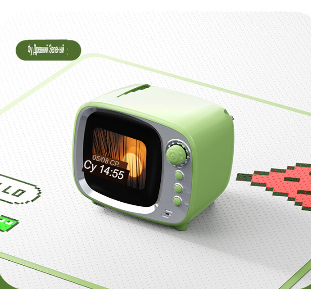 Bluetooth-динамик с экраном, в форме телевизора, небольшой объем звука, сабвуфер, белый шум, зеленый