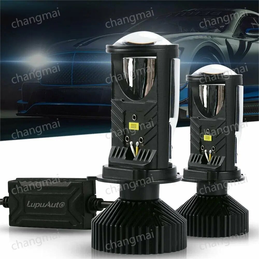Автомобильные LED светодиодные лампы H4, мини линзы bi led, автосвет 2 шт, для дальнего и ближнего света LupuAuto, BAX