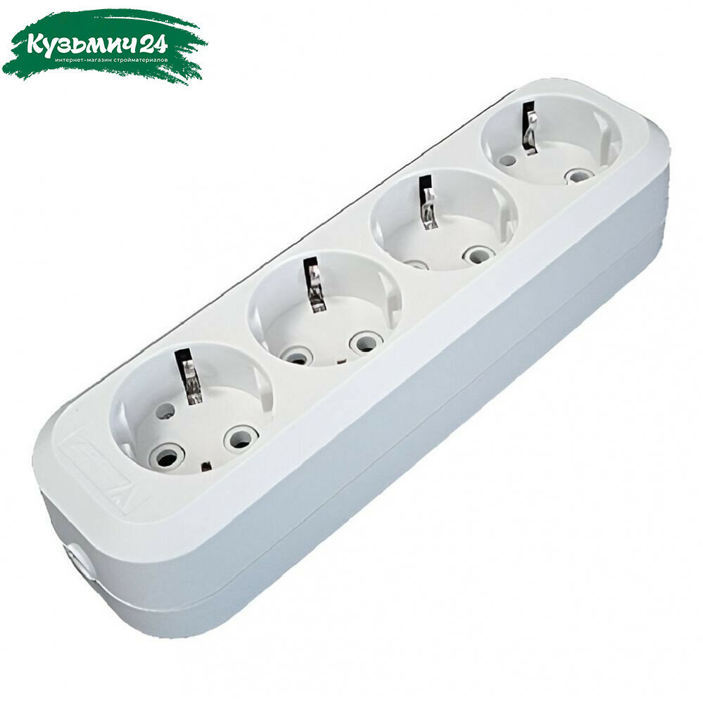 Колодка удлинителя 4-местная UNIVersal 84667 Е304 с заземлением, белая, 3.5 кВт