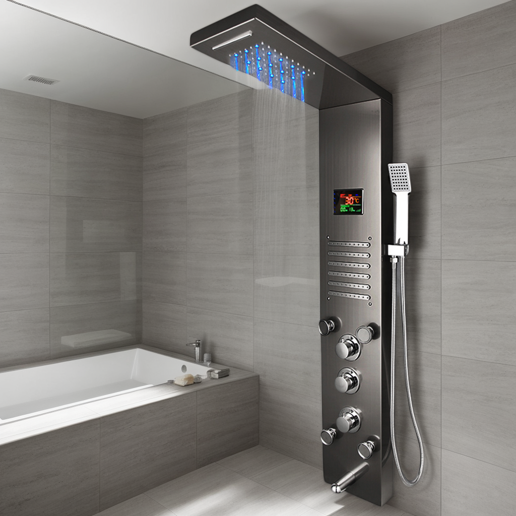 Система душевой панели башни с светодиодной головой дождя Система струй тела Ручная душевая колонна Душевая панель