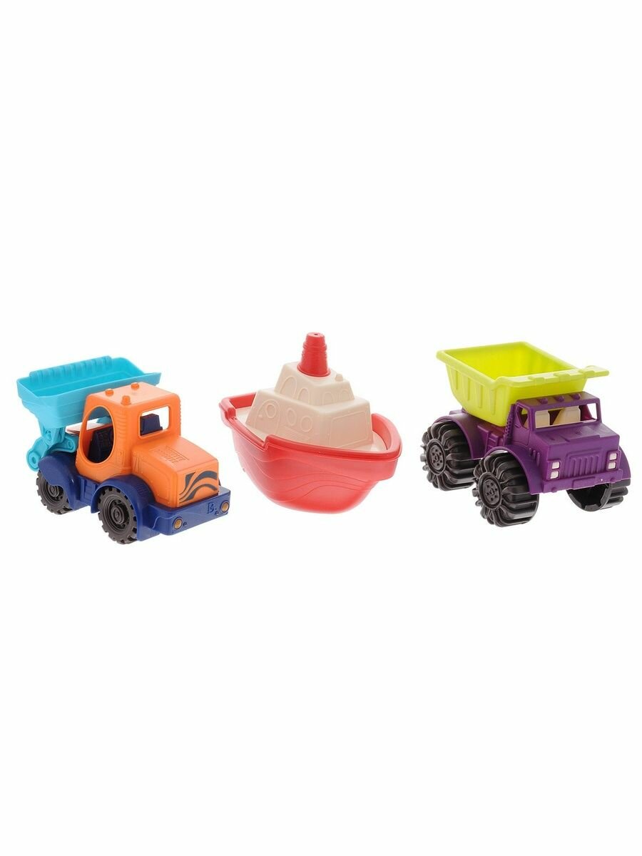 B.TOYS (BATTAT) Набор игрушек Мини-техника 3 шт. самосвал, погрузчик и лодка для детей от 3 лет
