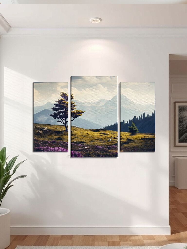 Картина модульная 100х70 см на натуральном холсте для интерьера/ Дерево на склоне , Diva Kartina