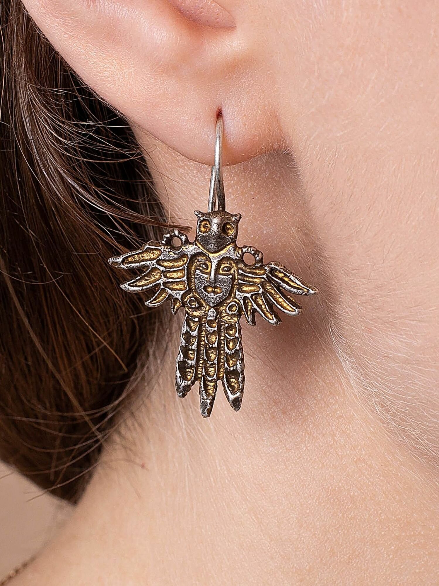 Серьги с подвесками, серебро, 925 проба, чернение