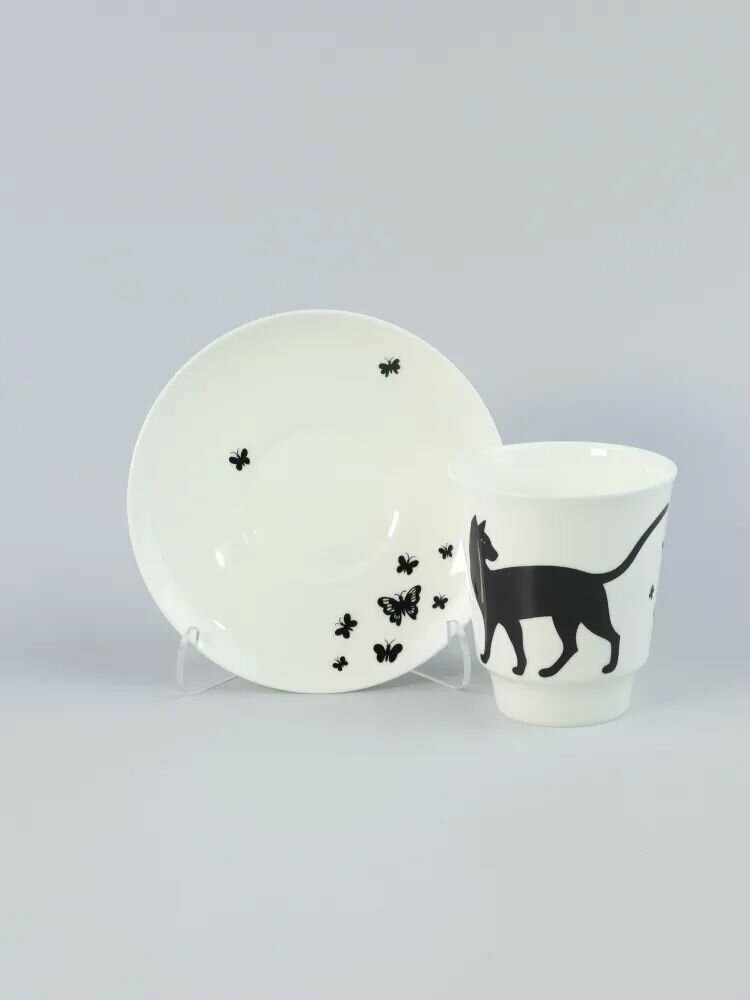 Кофейная пара, 165 мл. Коллекция "Котовасия", форма "Майская", рисунок "Мотыльки". Костяной фарфор. Императорский фарфоровый завод ИФЗ ЛФЗ