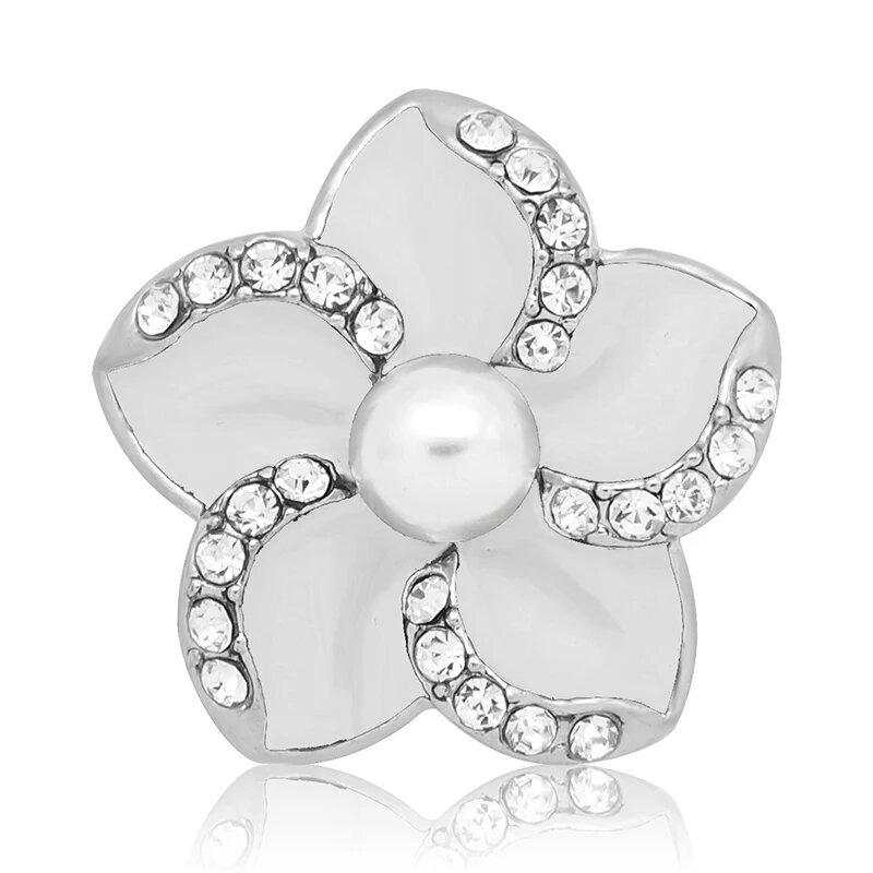 Серьги-клипсы Flower, белый металл, кристаллы