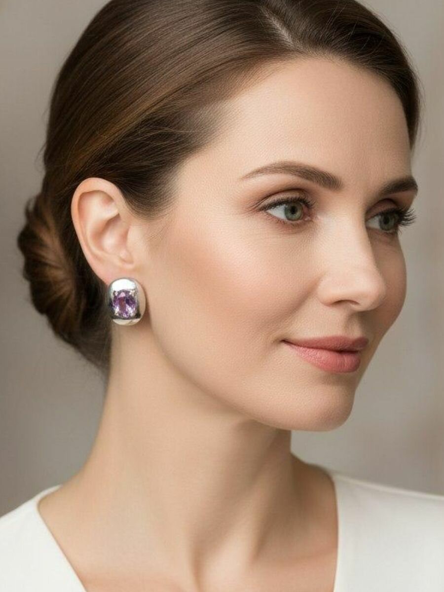 Серьги, серебро, 925 проба, родирование, аметист