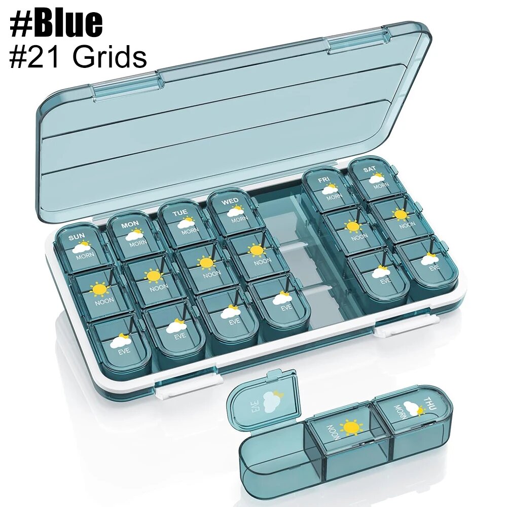 Еженедельный водонепроницаемый органайзер для таблеток на 7 дней blue-21
