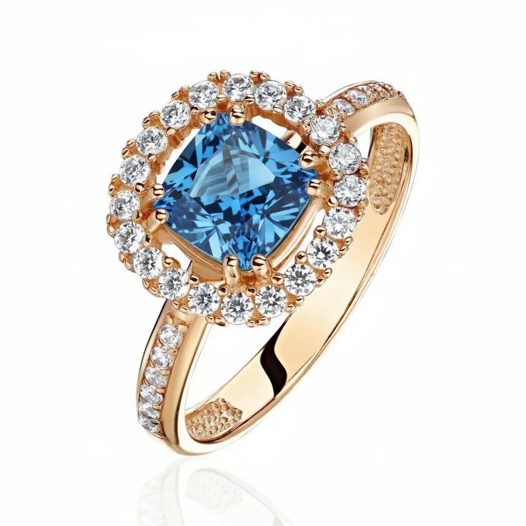 Кольцо, красное золото, 585 проба, топаз, фианит