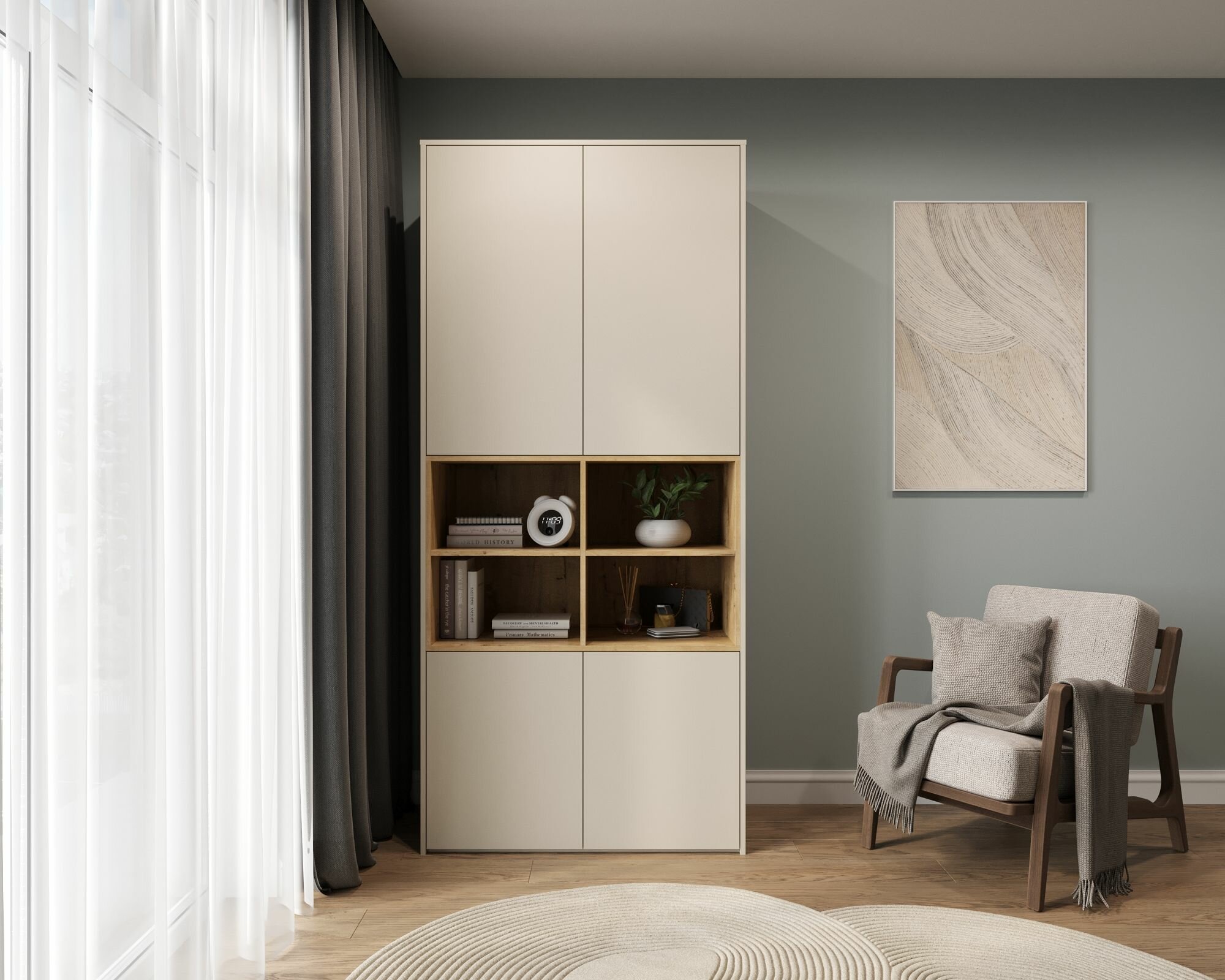 Шкаф распашной для одежды "Рокки 9" 100х220х52 Сатин / Дуб Крафт золотой