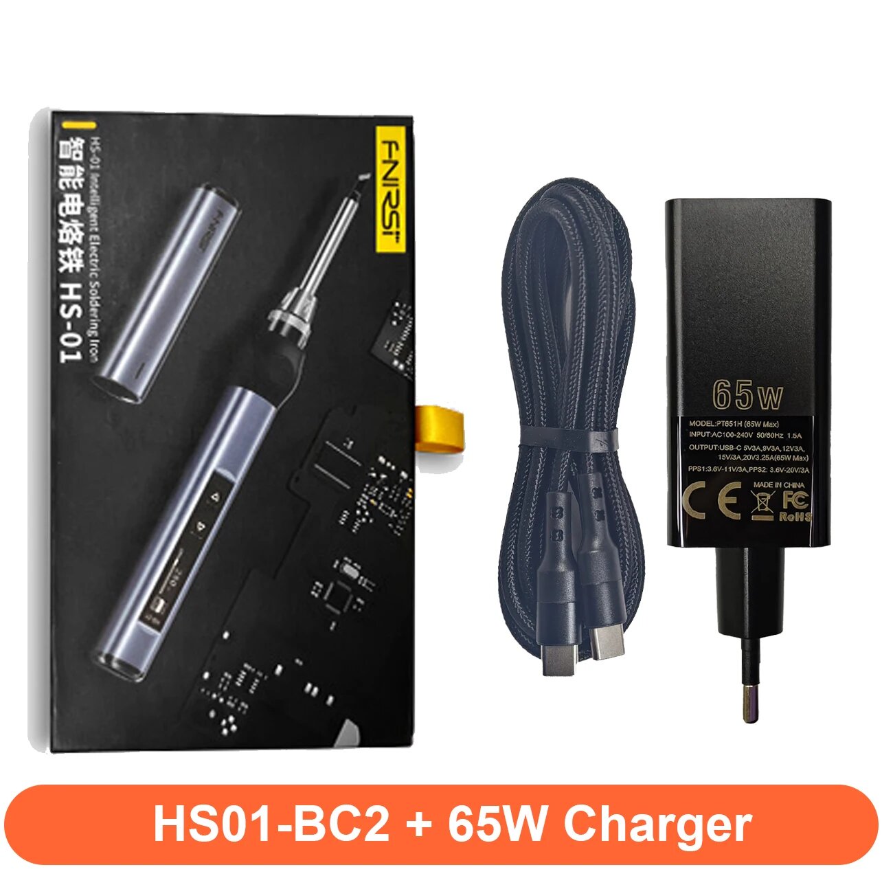 Паяльник FNIRSI HS01 65 Вт черный/синий Black, HS01 and PD 65W EU