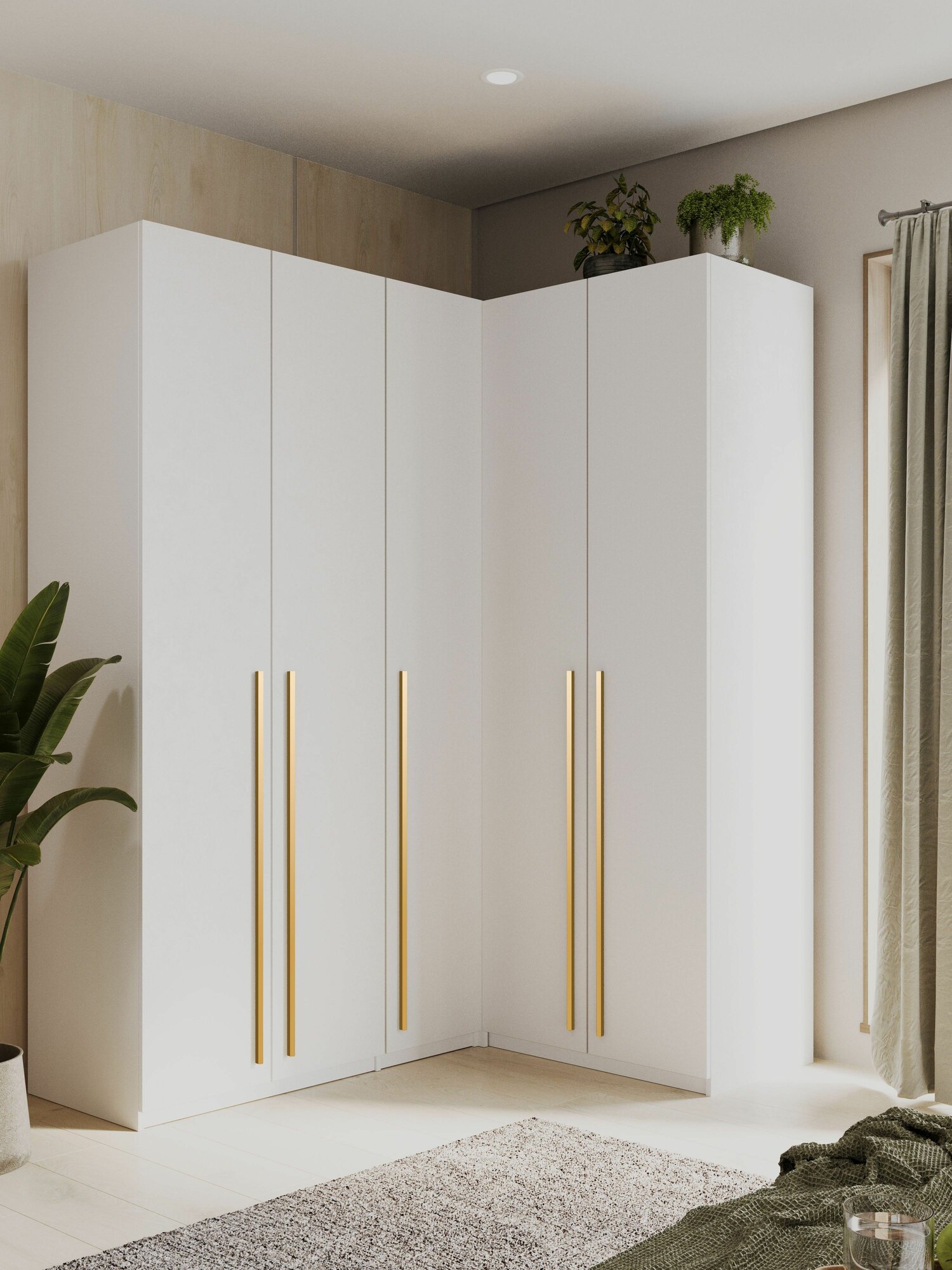 Угловой шкаф для одежды распашной с ящиками, Принцесса Мелания, Белый, 2200х1700х1300мм