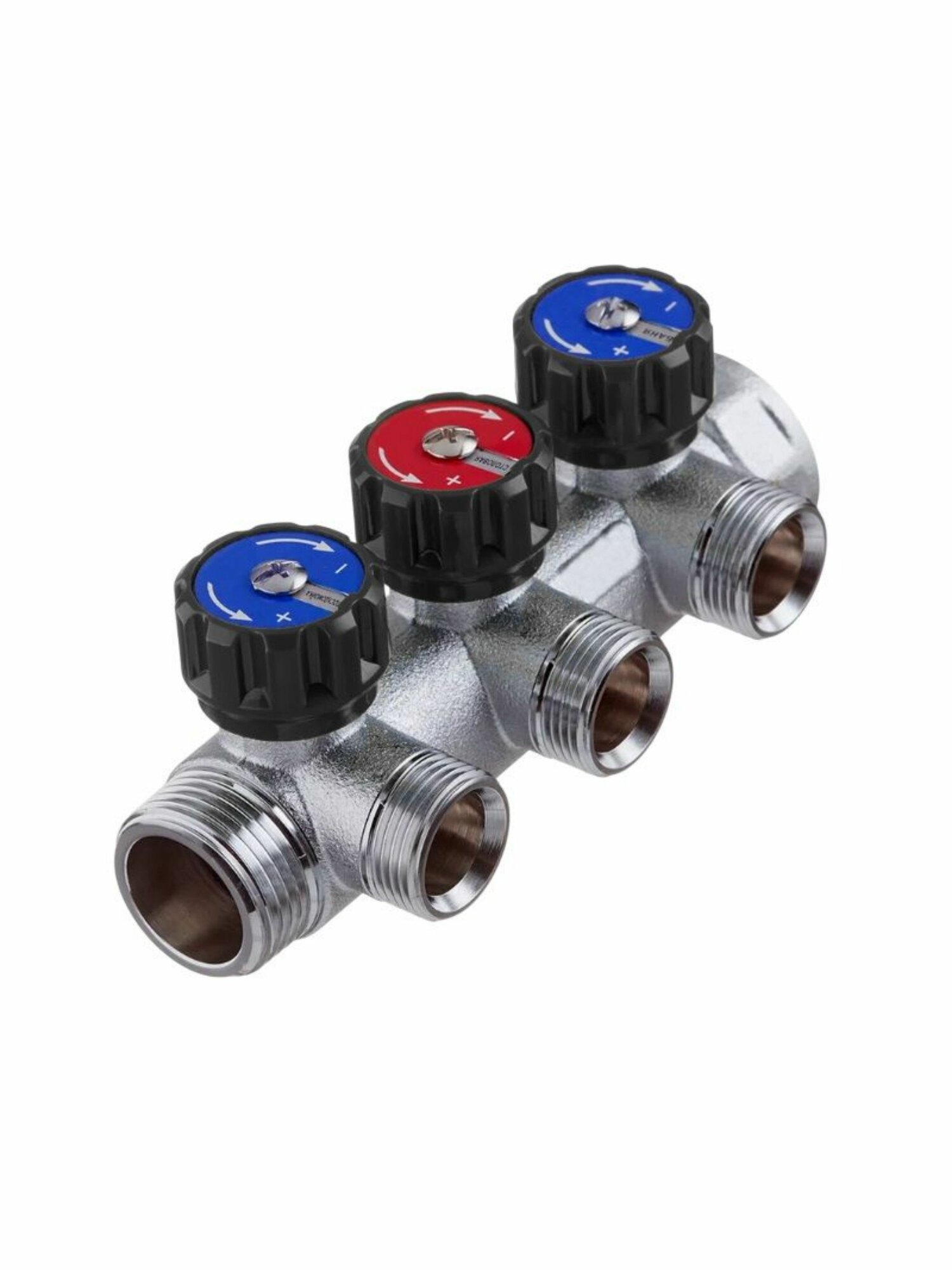 Коллектор с шаровыми кранами 1"х3/4" на 3 выхода WAAG, никелированная латунь