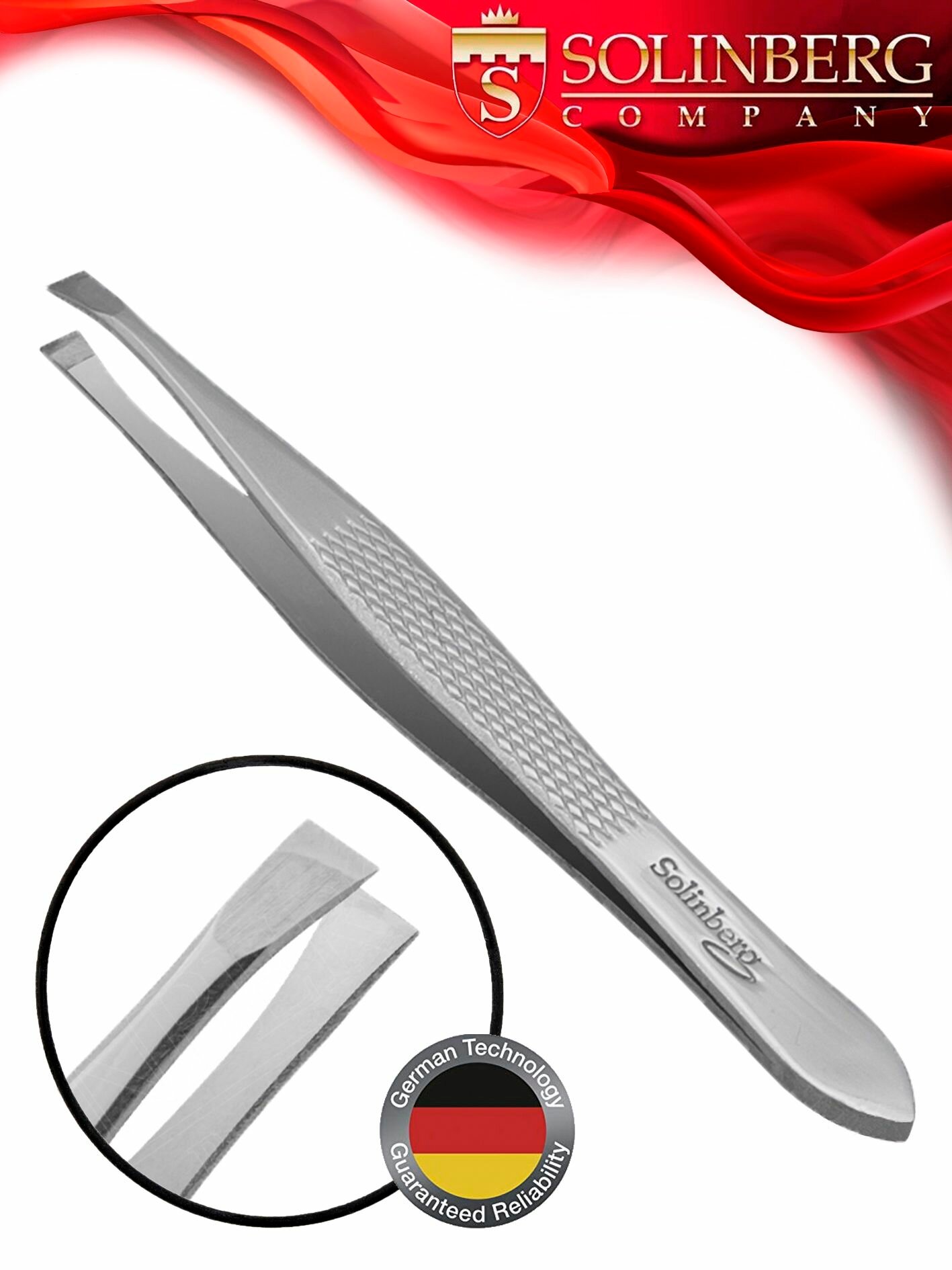 Пинцет для бровей Solinberg 28F1з профессиональный, ручная заточка