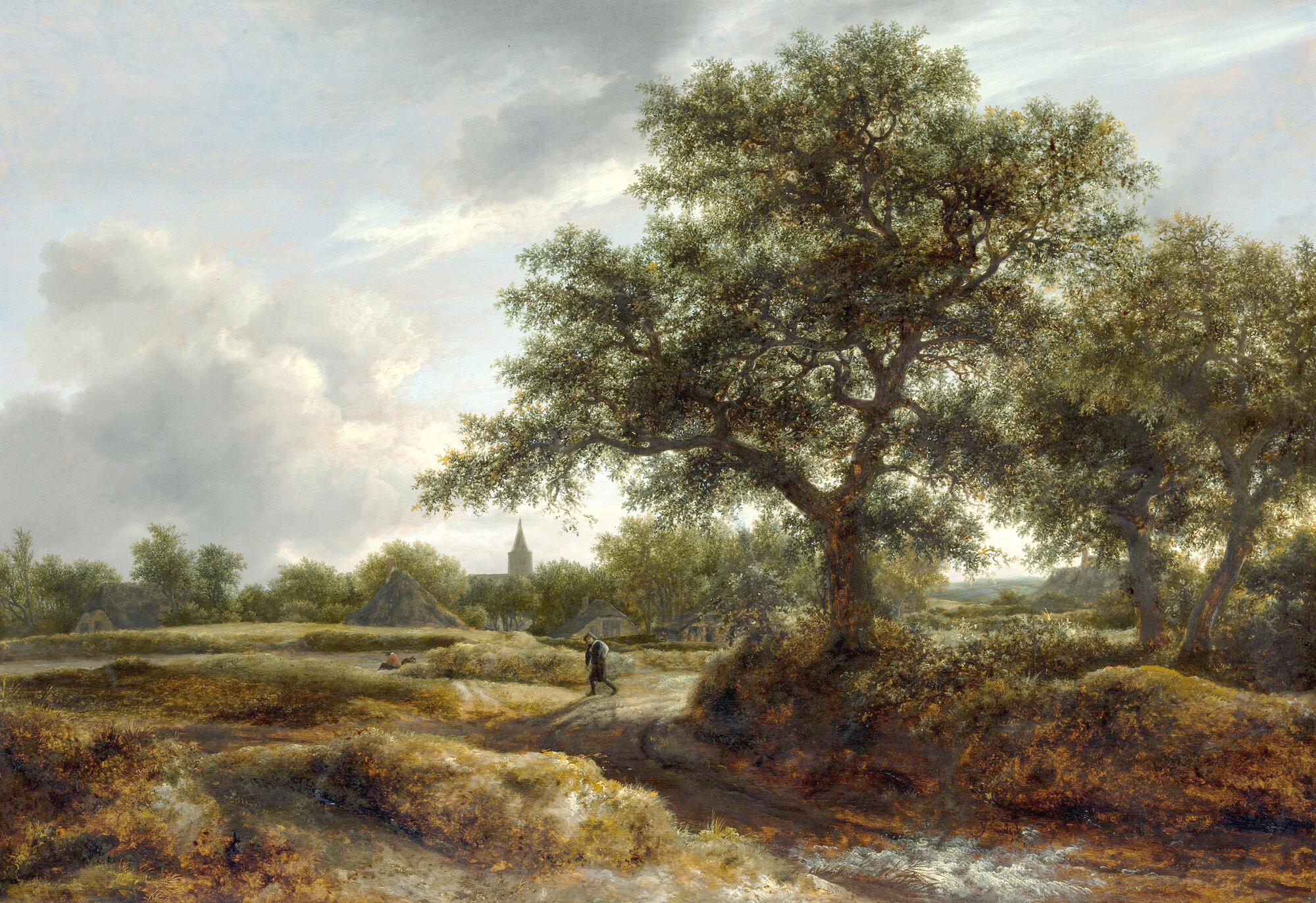 Картина Рёйсдала Якоба Пейзаж с деревней вдали 80х55 см