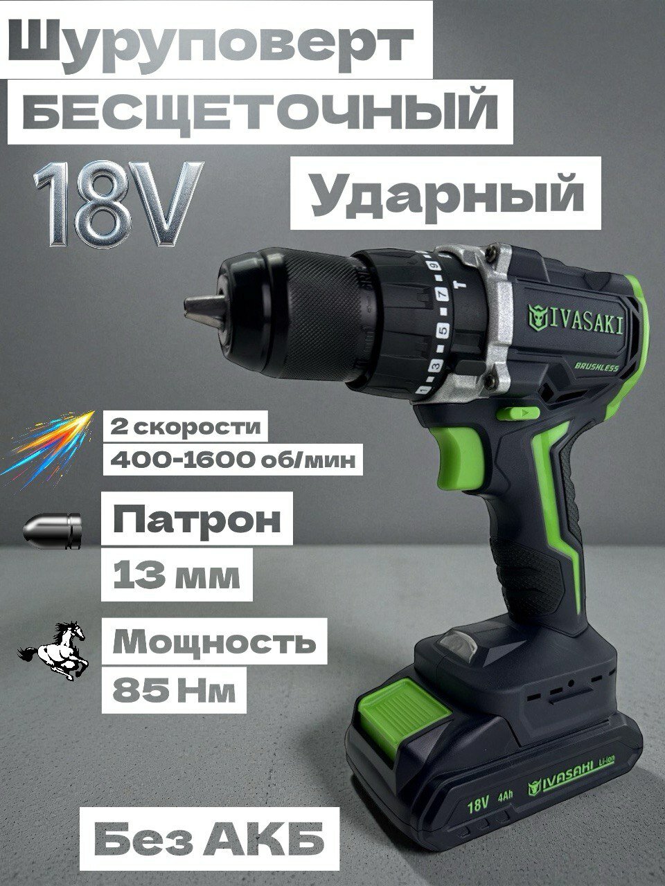 Шуруповерт аккумуляторный 18В бесщеточный без Акб