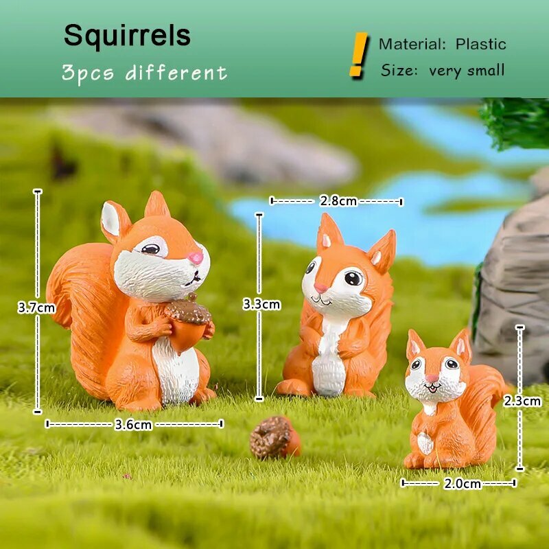 Миниатюрная фигурка лисы и белки из резины 3pcs Family