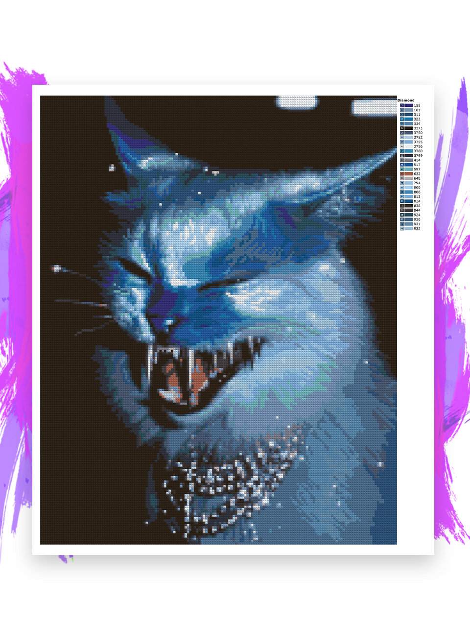 Алмазная мозаика без подрамника - вышивка Котики зубастики 1 - 40 х 50 см