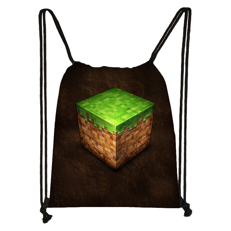 Персонализированная модная сумка для покупок Minecraft, креативная карманная сумка на шнурке, портативная детская уличная студенческая сумка на шнурке, оптовая продажа