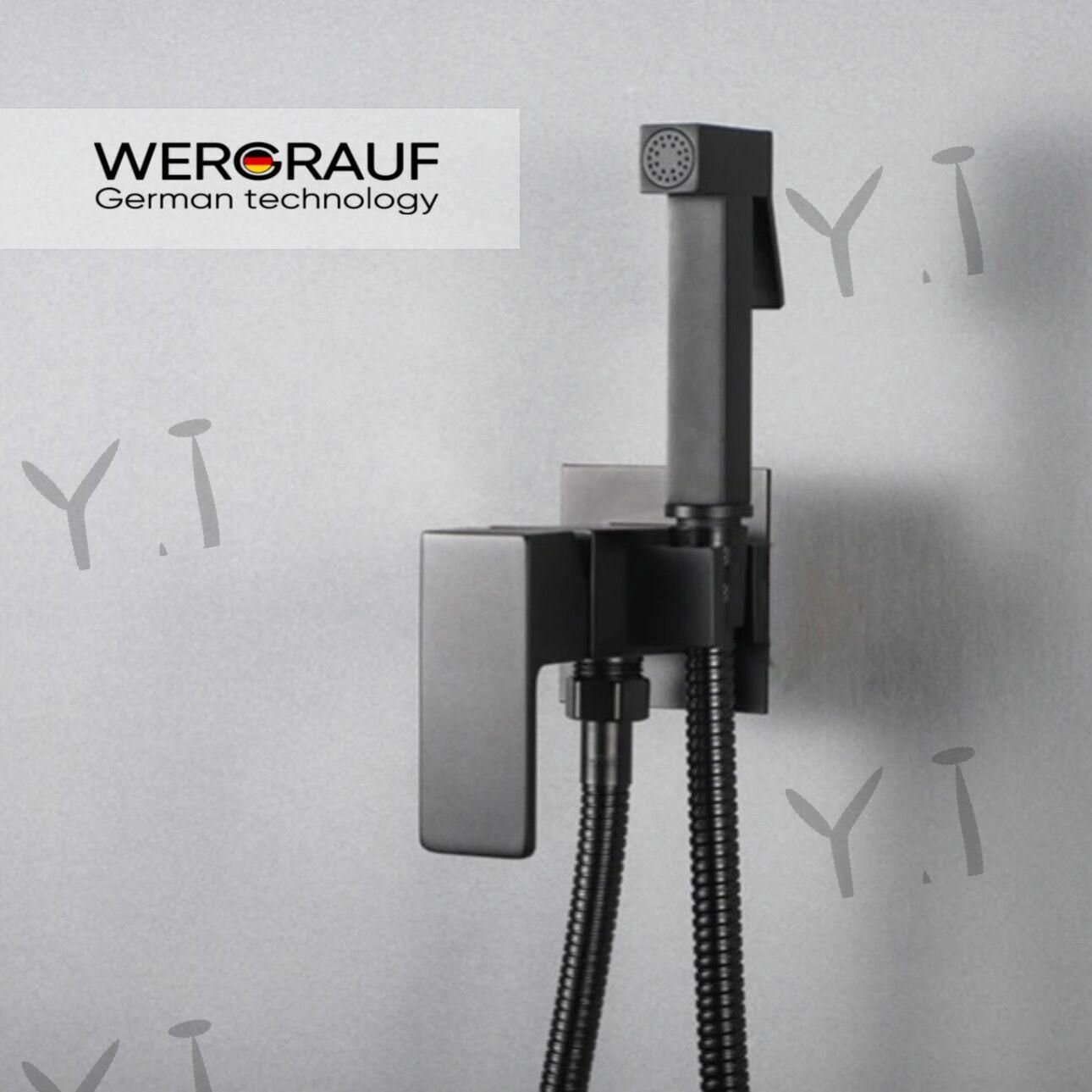 Смеситель с гигиеническим душем Wergrauf. Гигиенический душ. Биде душ скрытый монтаж, чёрный