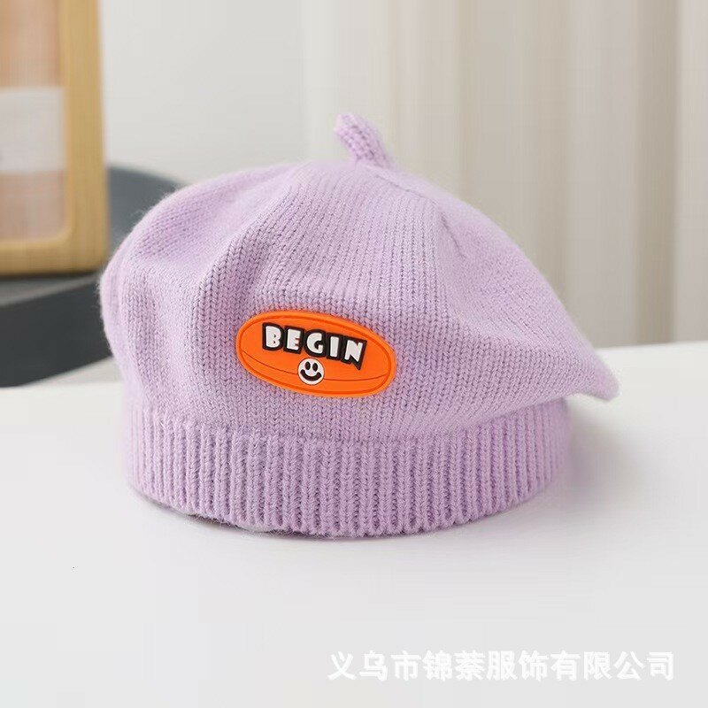 Детская вязаная шапка на осень и зиму, модный шерстяной берет с медведем, милая шапка художника с героями мультфильмов для девочек, детская шапка