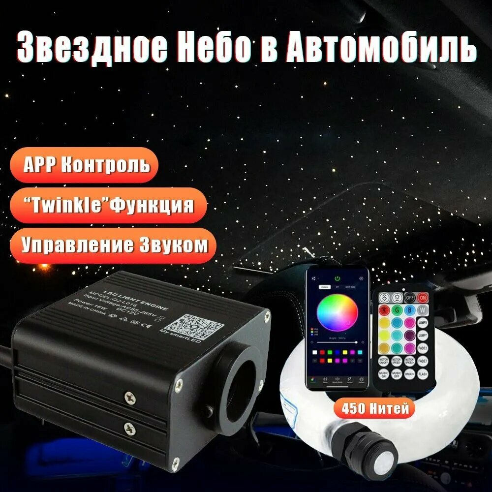 Звездное Небо в Автомобиль в Обивку Потолка(450 нитей 0.75mm 6.5ft/2m) APP Контроль