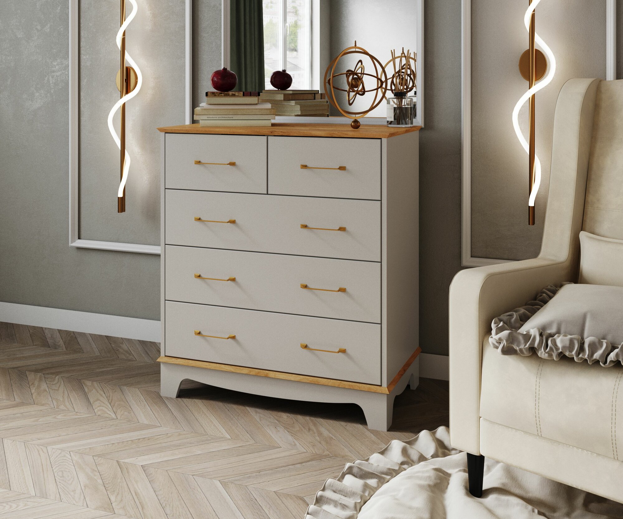 Комод Валенсия (корпус) дуб крафт золотой/кашемир + (фасад) сантьяго софт (Микон)