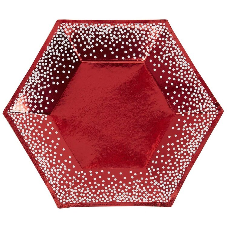 Набор бумажных тарелок Снегопад Red, шестигранные, 20 см, 8 шт