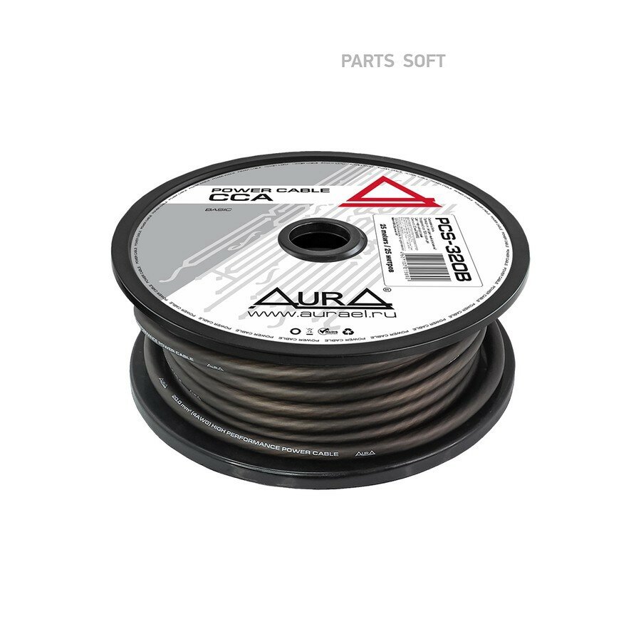 Кабель силовой, 4AWG20ММ2, 25МКАТУШКА, черный от официального дистрибьютора, AURA, артикул PCS320B