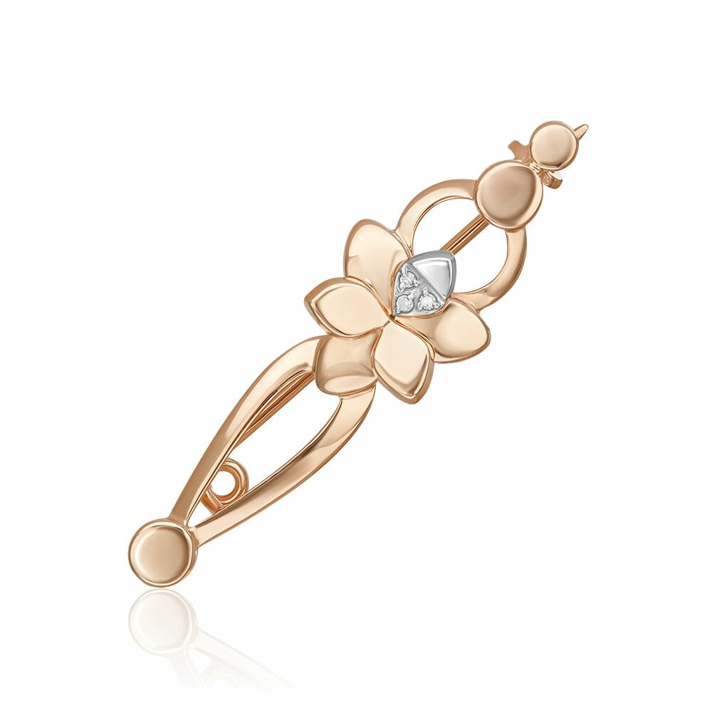 Брошь, комбинированное золото, 585 проба, родирование, бриллиант