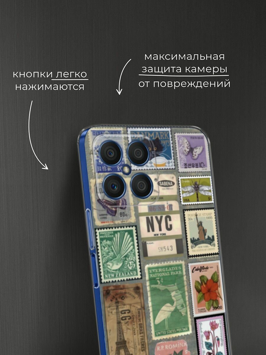 Силиконовый чехол на Honor X8 / Хонор X8 с принтом Коллаж из марок — фото 1