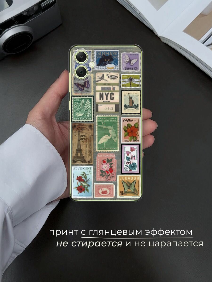 Чехол на Samsung Galaxy A05 / Самсунг Галакси A05 с принтом Коллаж из марок — фото 1