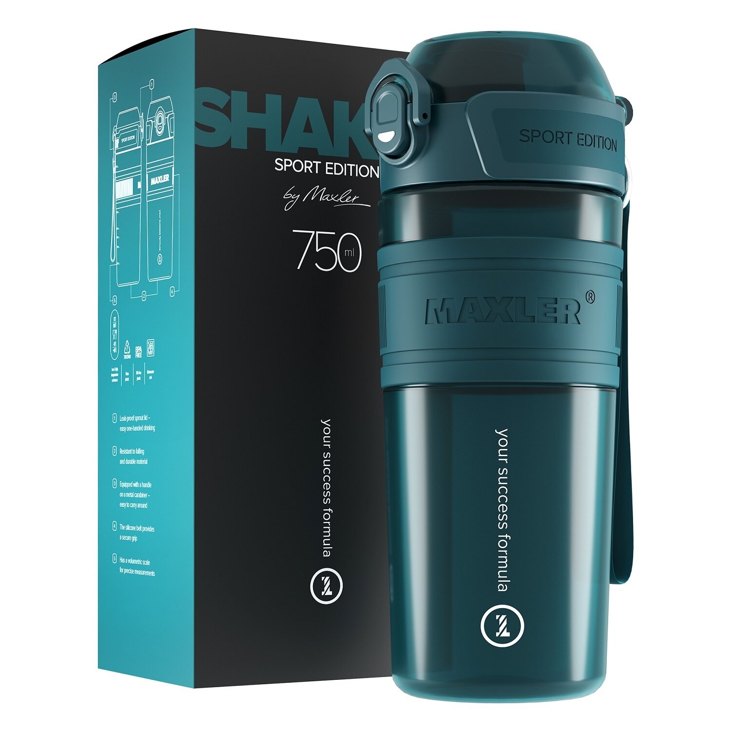 Шейкер спортивный для смешивания Shaker Sport Edition 750 мл (Maxler) Темно-Зеленый