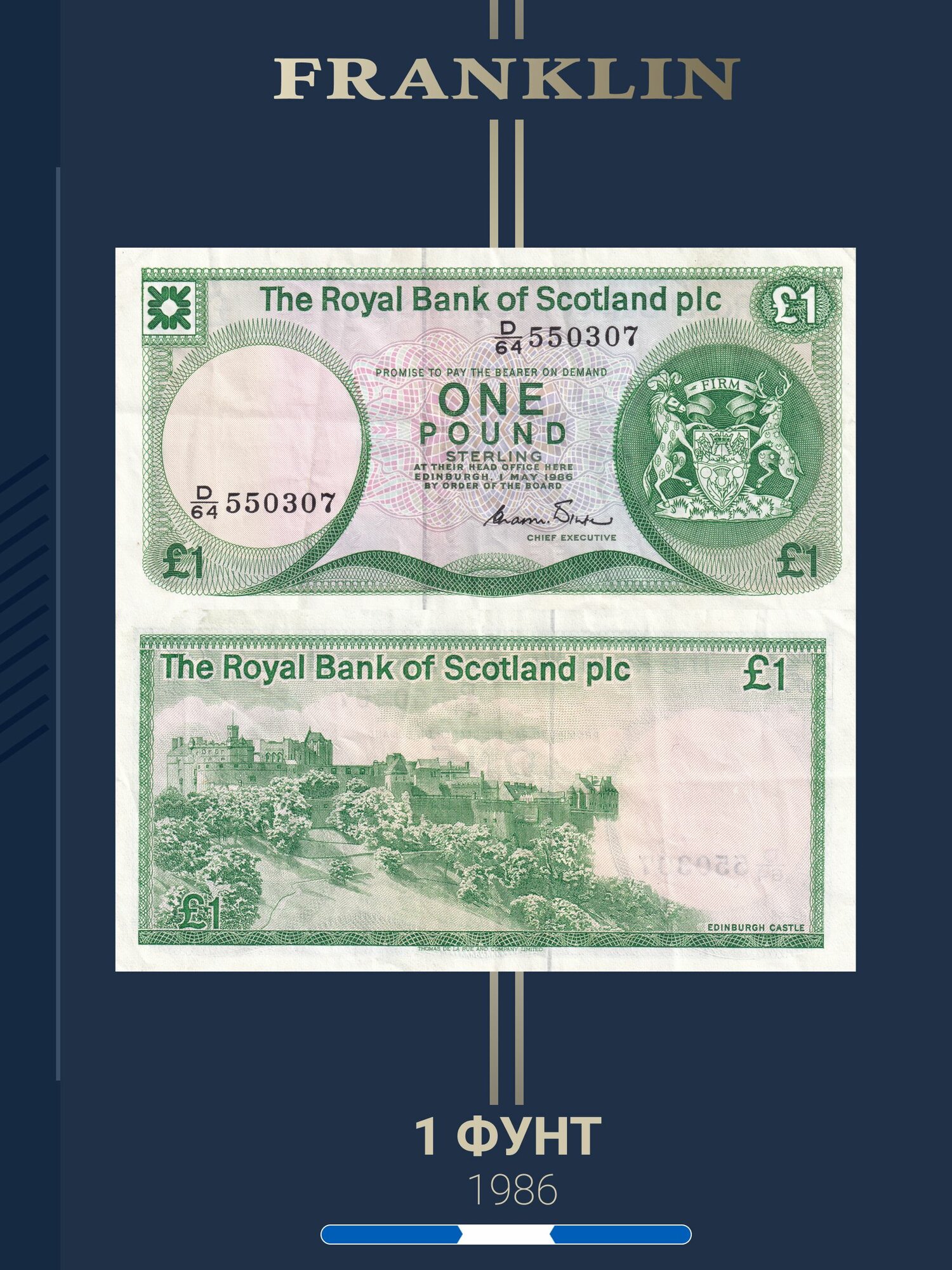 Банкнота Шотландия 1 фунт 1986 год (VF) Pick 341Аа