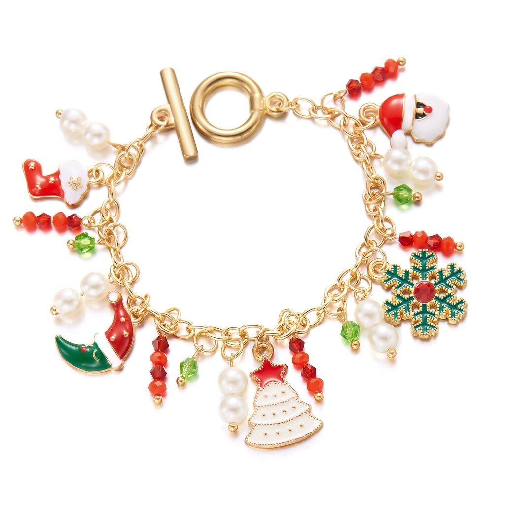 Рождественский браслет с подвесками Санта, ёлка и олень, ручной работы, праздничный подарок для женщин