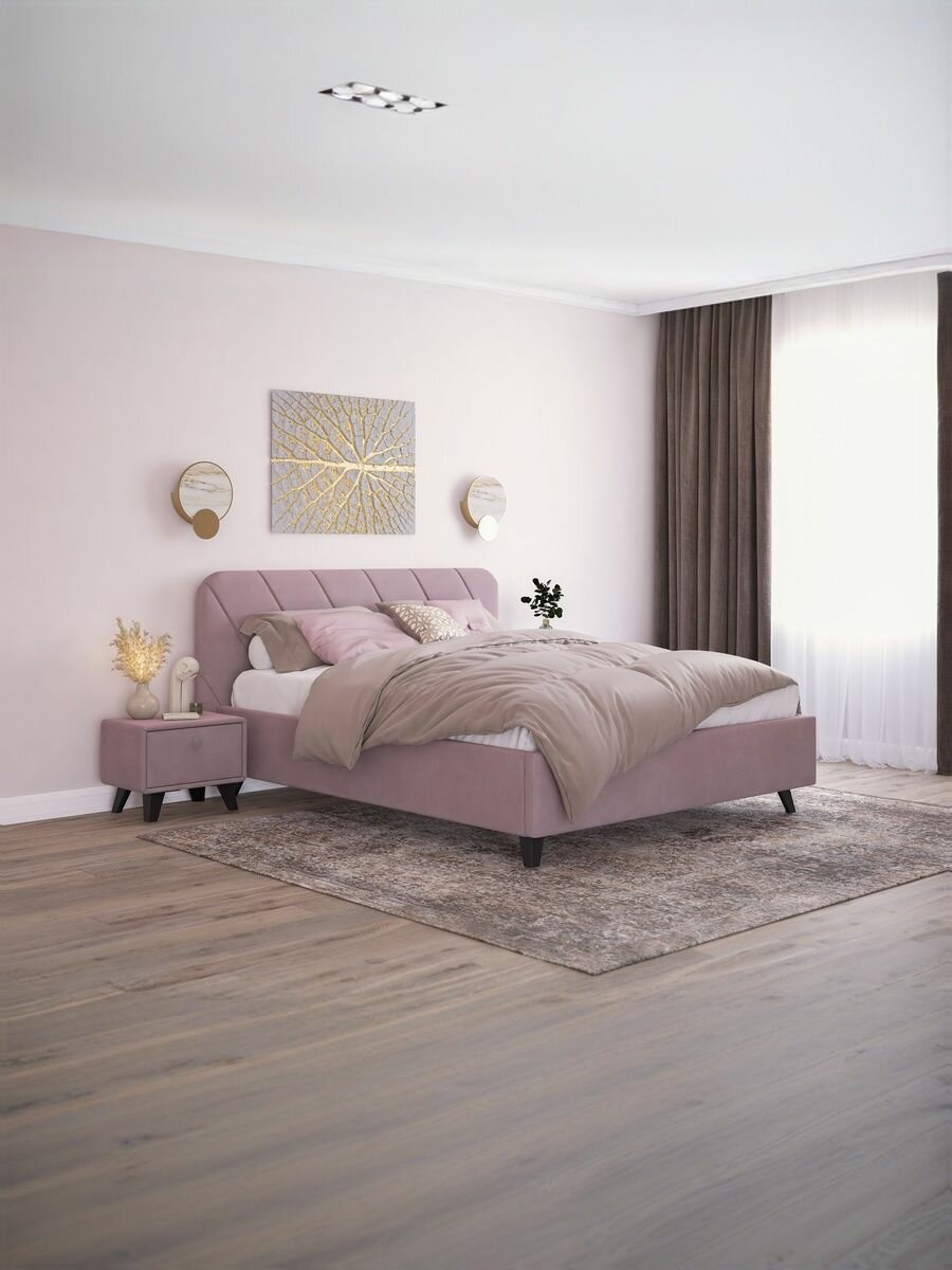 Кровать "Николь" 140х200см в ткани микровелюр розовый с подъемным механизмом