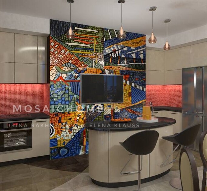 Панно из мозаики MosaicHome "Гауди" Н90см х 120см (цена за 1штуку из 6)для ванной, хамама. Художественное, ручная работа