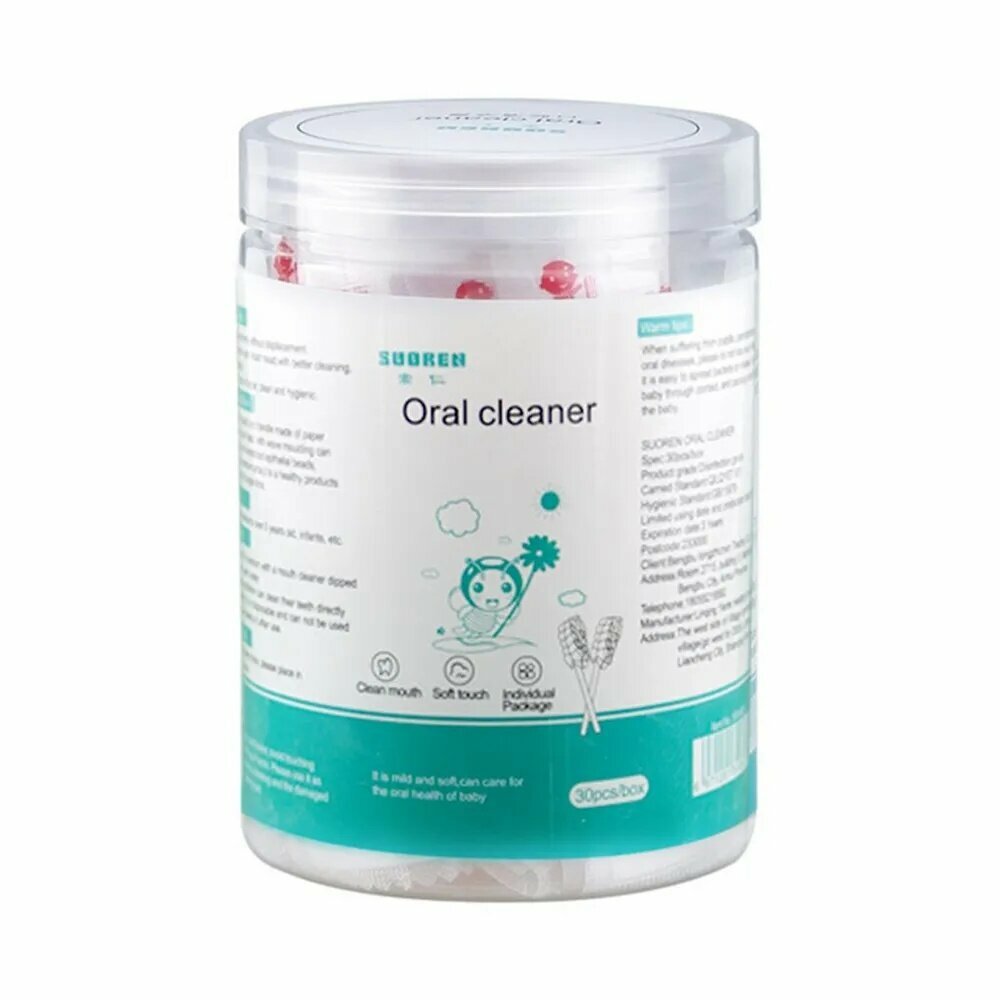 1 коробка из 30 детских чистящих средств для полости рта, двухлинейная зеленая коробка, версия на китайском и английском языках