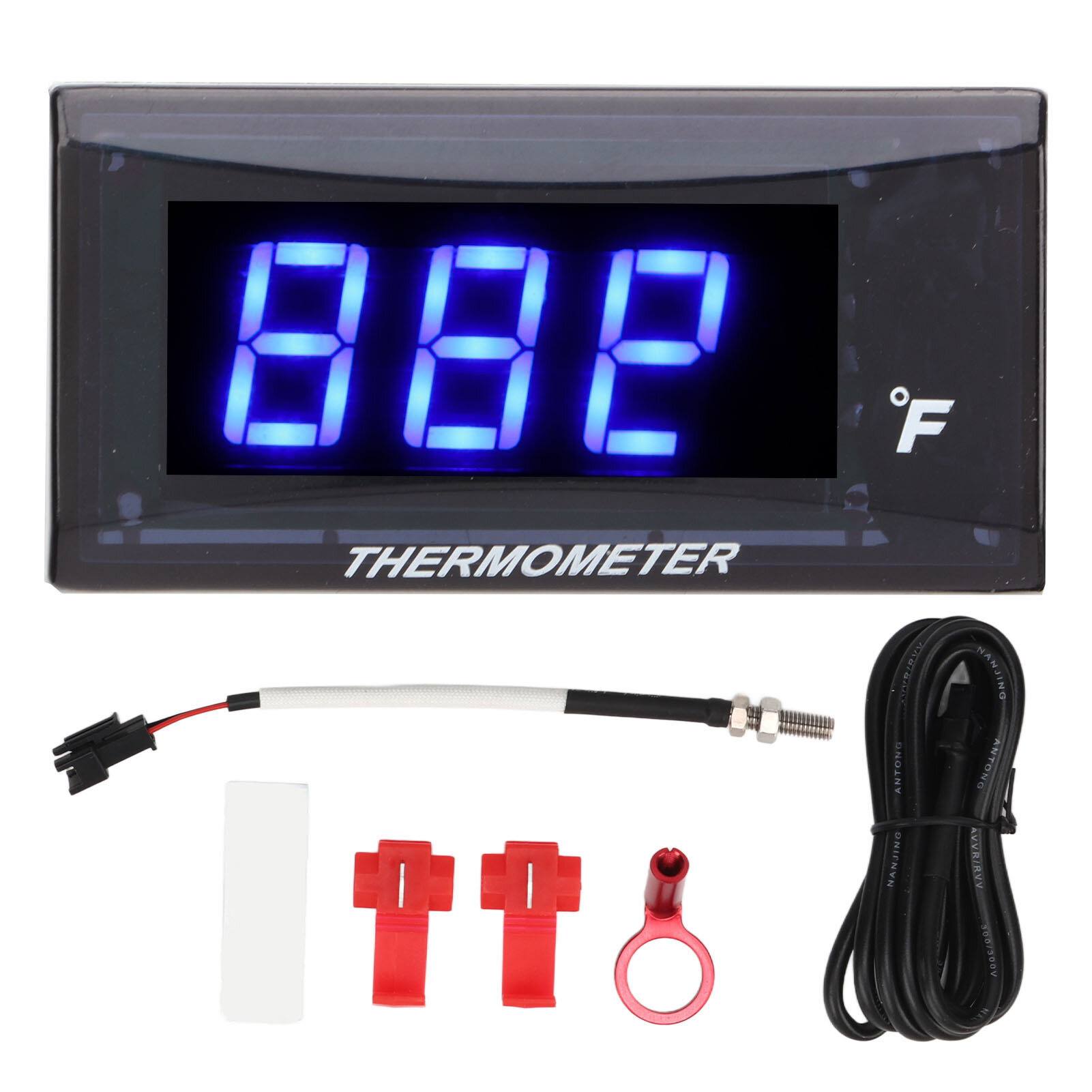 DC12V Digital Display Motorcycle Thermometer M10 Sensor Water Temperature Gauge Meter 14mm Sparking Plug Adapter Blue