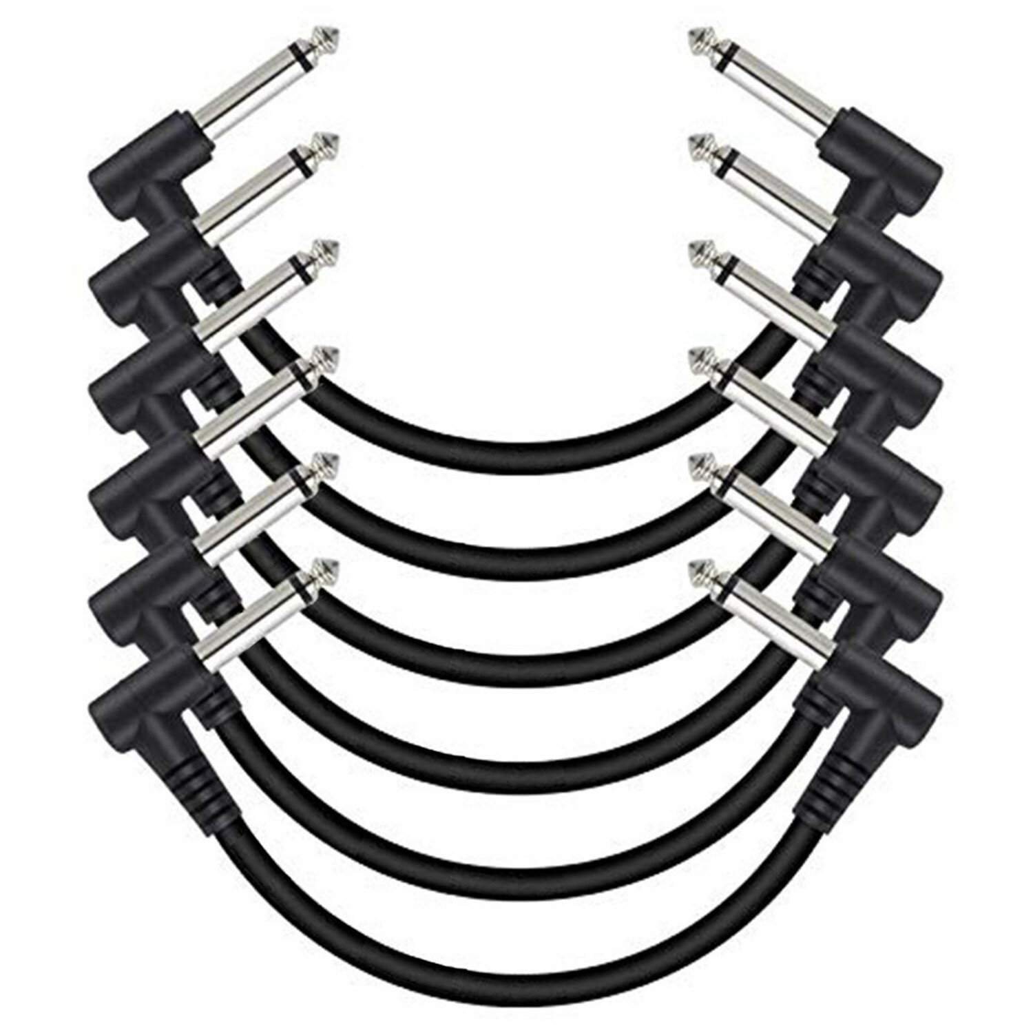 6-Pack Кабели для педалей эффектов гитары 15cm/6Inch с ультрагибким корпусом и разъемами 6.35mm под прямым углом Черный