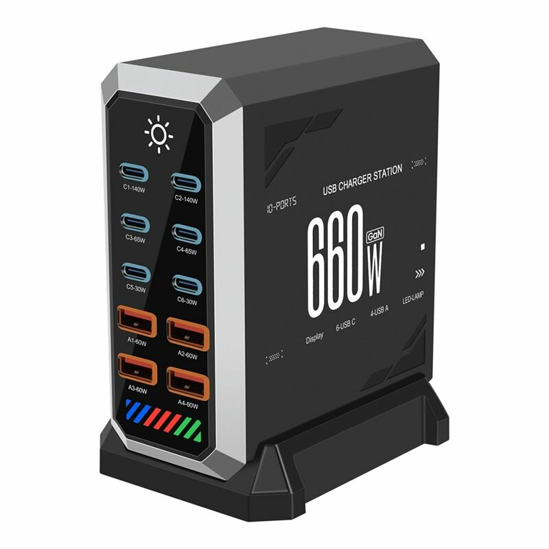A1Зарядная Станция USB GaN 660 Вт, 10 Портов, Быстрое Зарядное Устройство Типа C, Вилка ЕС EU Plug