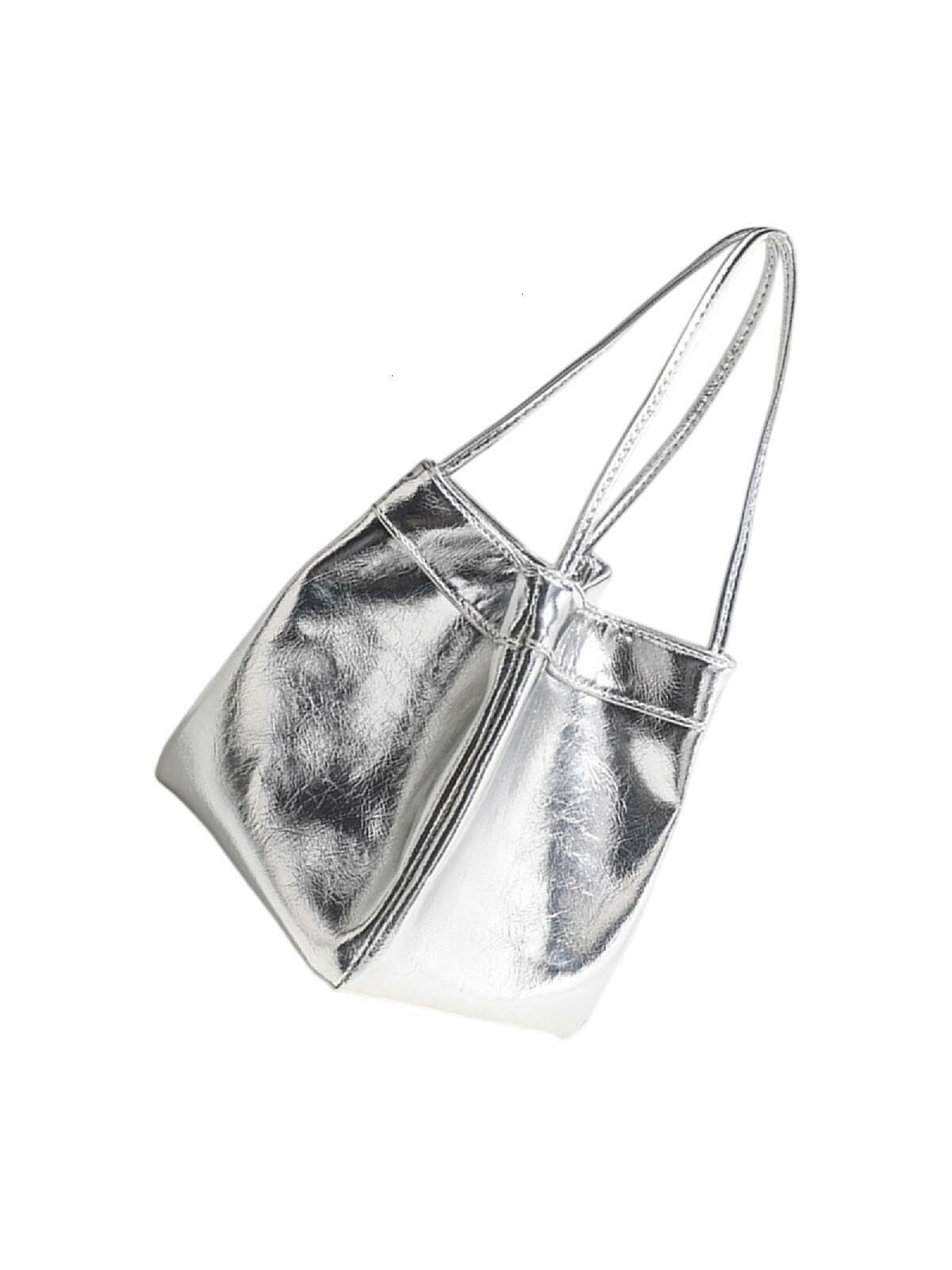 Сумка-ведро с глянцевой Текстурой Из Легкой Ткани, Вместительная Внутренняя Сумочка С Верхней Ручкой