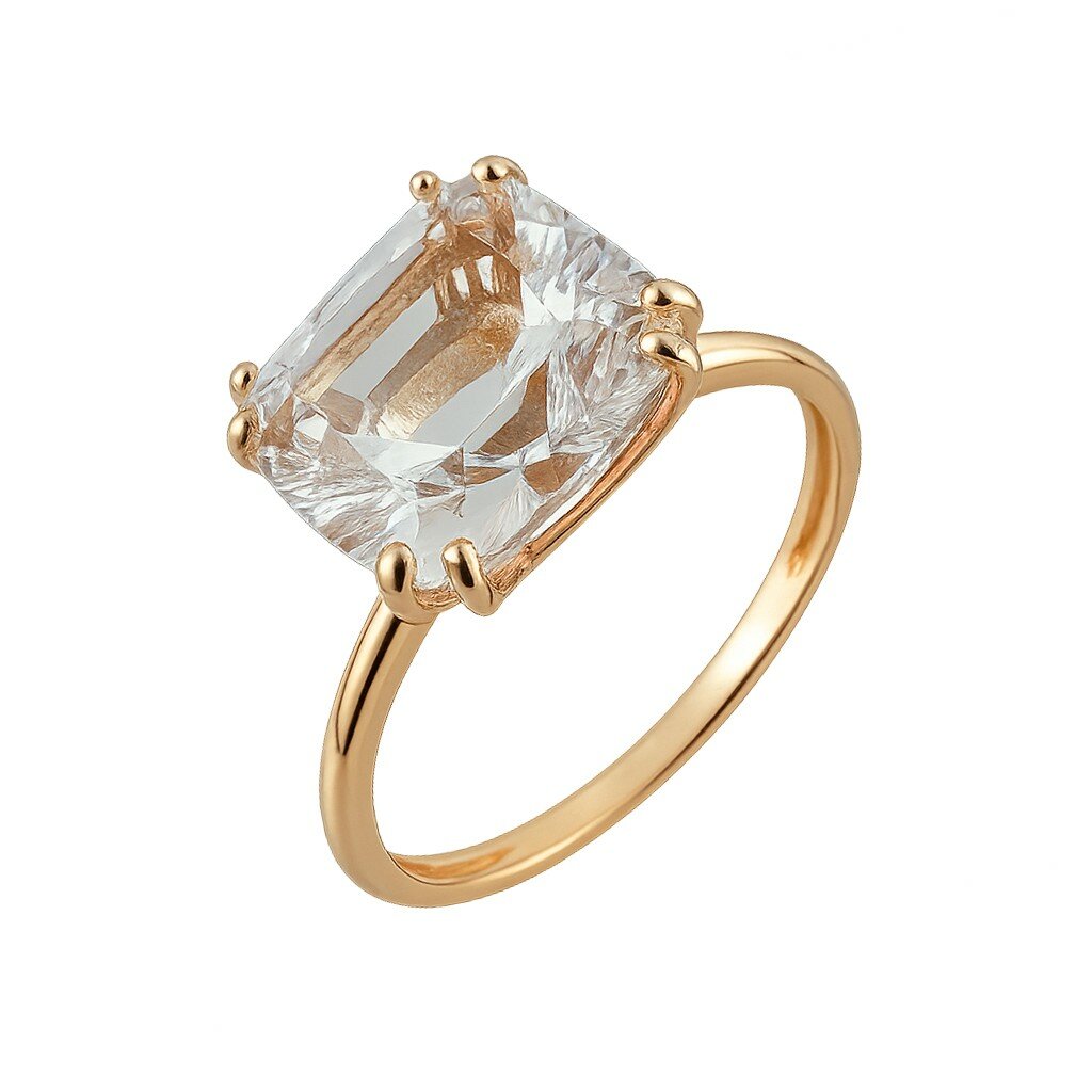 Кольцо, красное золото, 585 проба, горный хрусталь