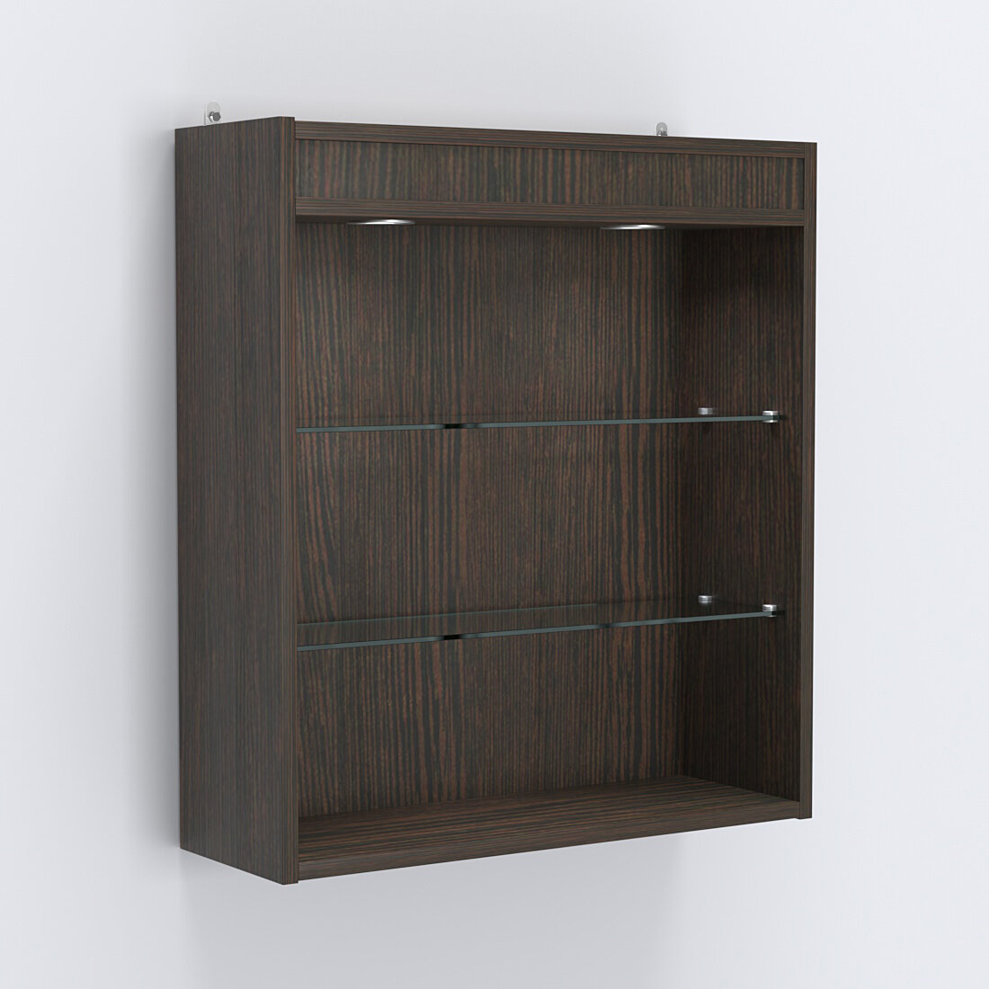 Витрина настенная №201-3Г открытая с подсветкой, Дуб Венге