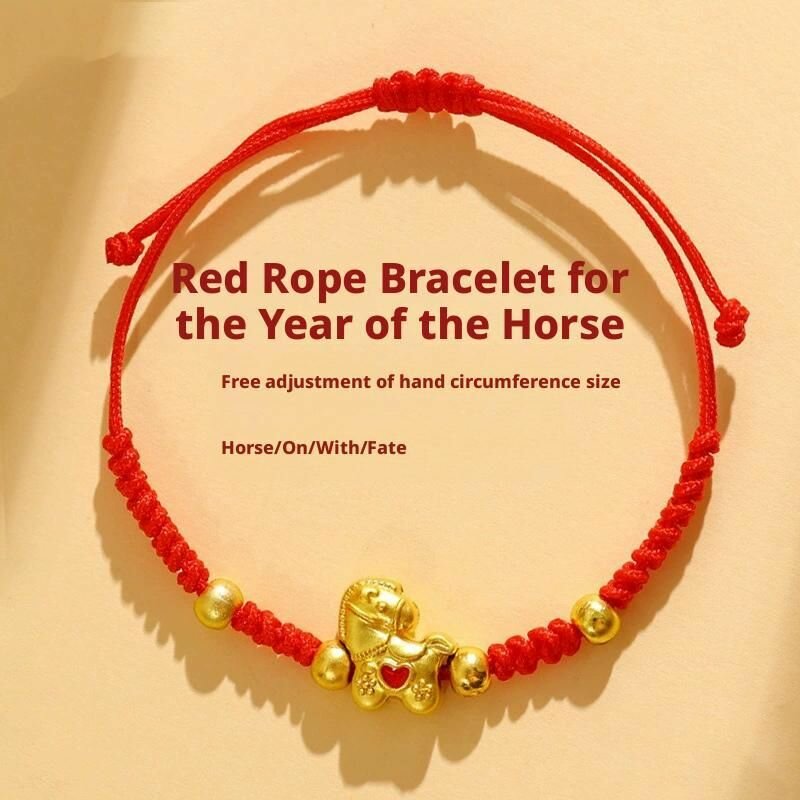 Красный браслет из веревки с изображением лошади