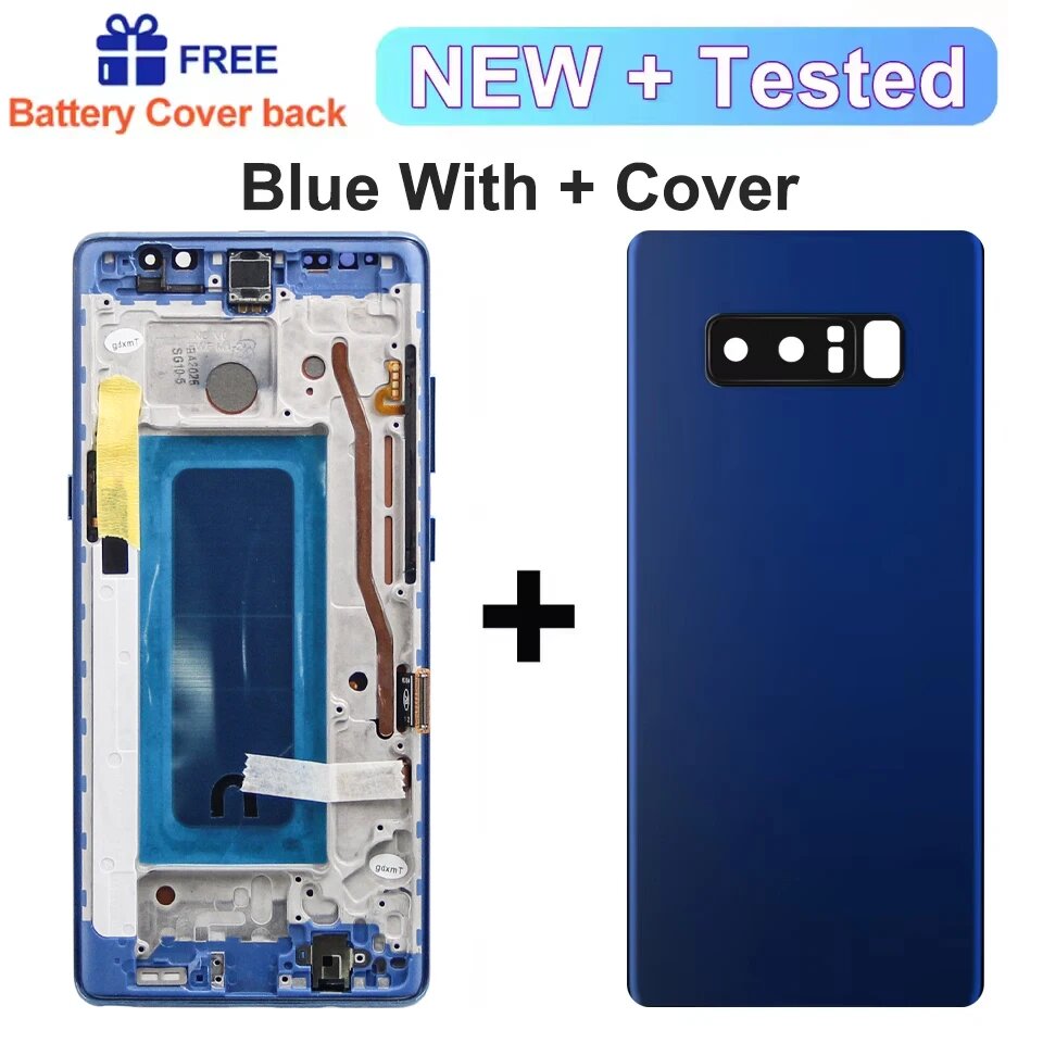Экран Note 8, экран с рамкой для Samsung Note8 N950F N950U N950W N950FD, ЖК-дисплей, дигитайзер сенсорного экрана в сборе Blue Frame Cover