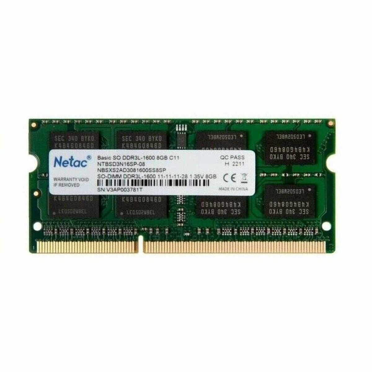 Оперативная память Netac DDR3L SO-DIMM 8Gb 1600Mhz, CL11 (NTBSD3N16SP-08) (1797400)