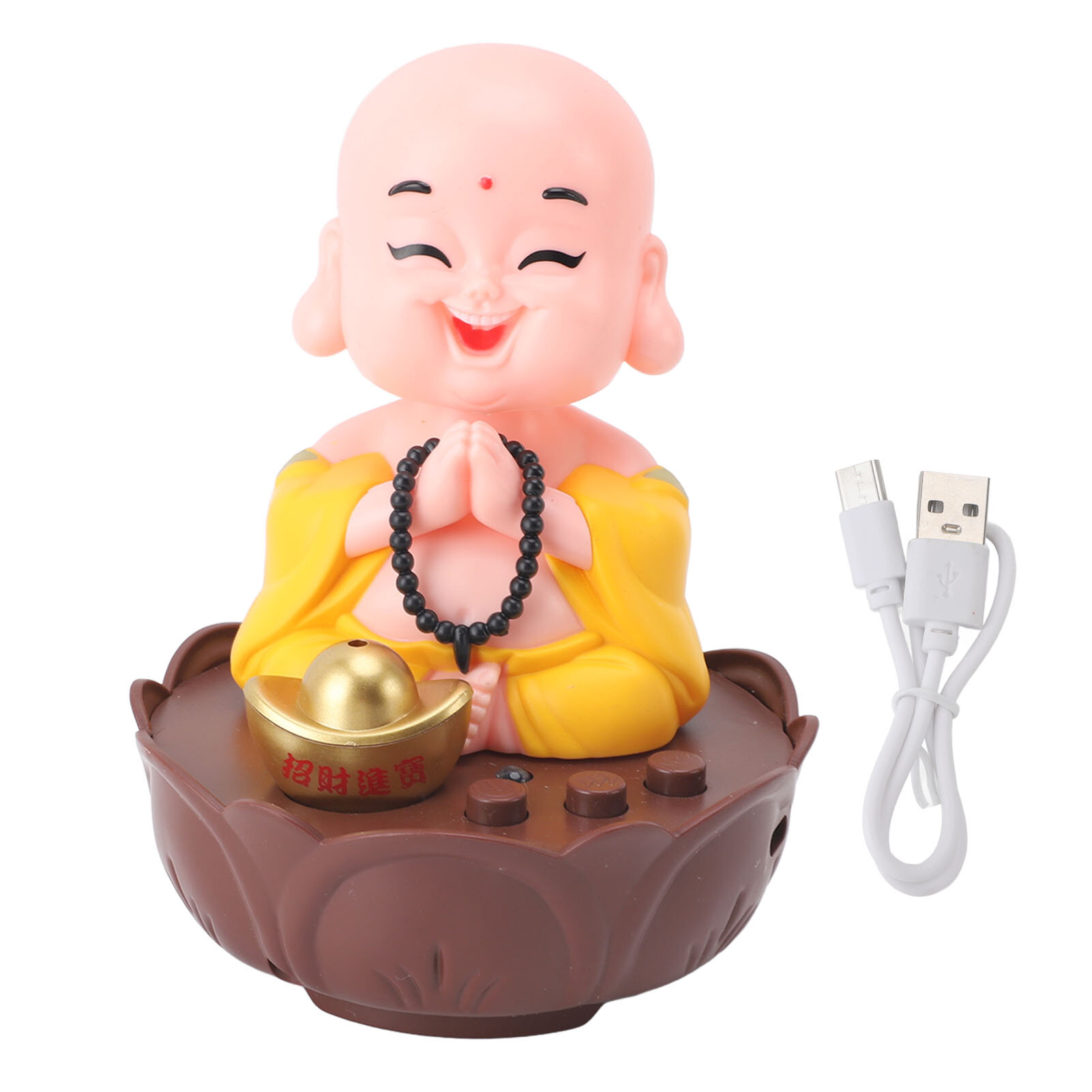 Счастливая статуя Будды с музыкальной зарядкой USB Регулируемая громкость в стиле мультипликации Смех Будда статуэтка желтая