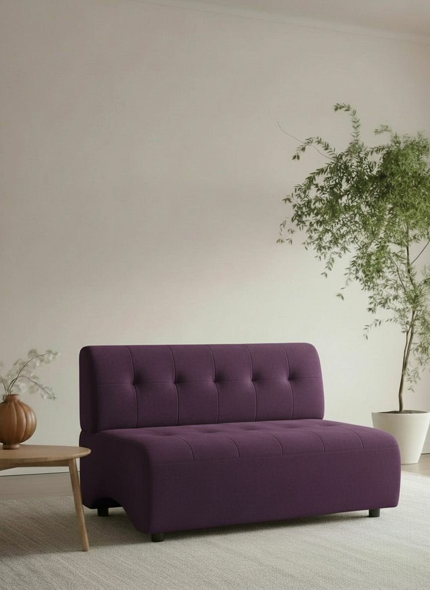 Диван прямой Вега без подлокотников фиолетовый велюр. Офис, дом, салон красоты, прихожая, гостиная, зона ожидания.