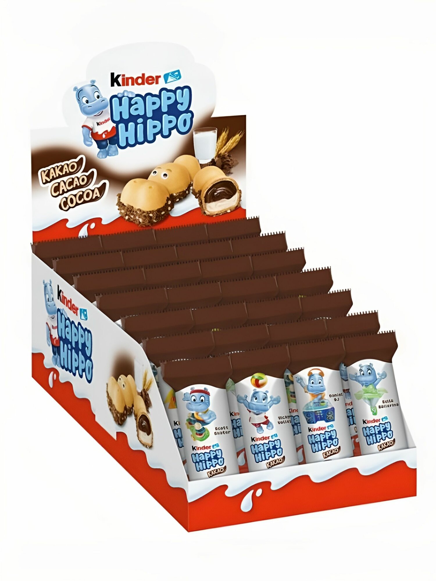 Печенье шоколадно-молочное печенье Kinder Happy Hippo Cacao, Упаковка 28 шт. (Германия)