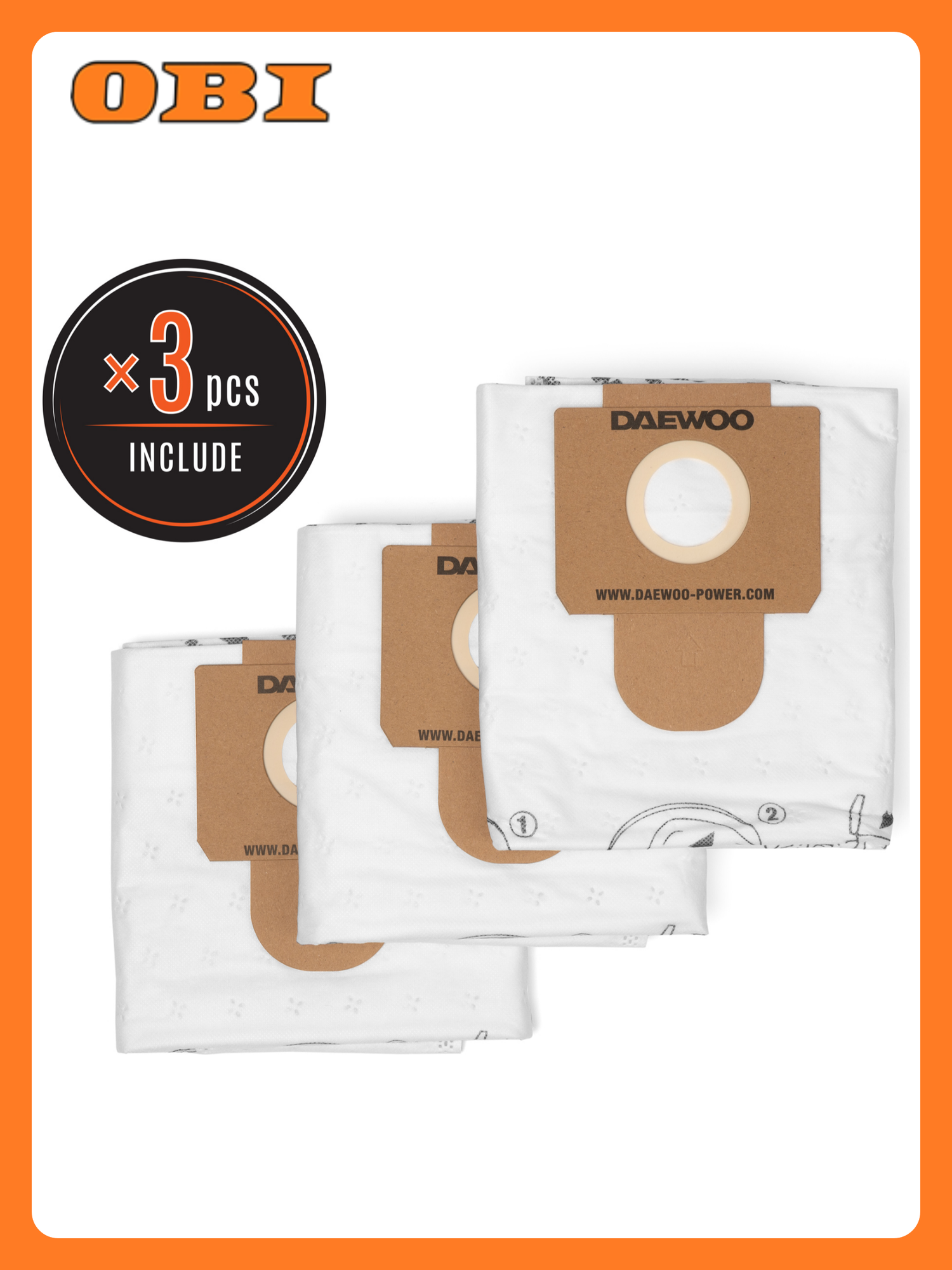 Фильтр-мешок DAEWOO DAVC 25TB, синтетический, многоразовый, белый, 3 шт